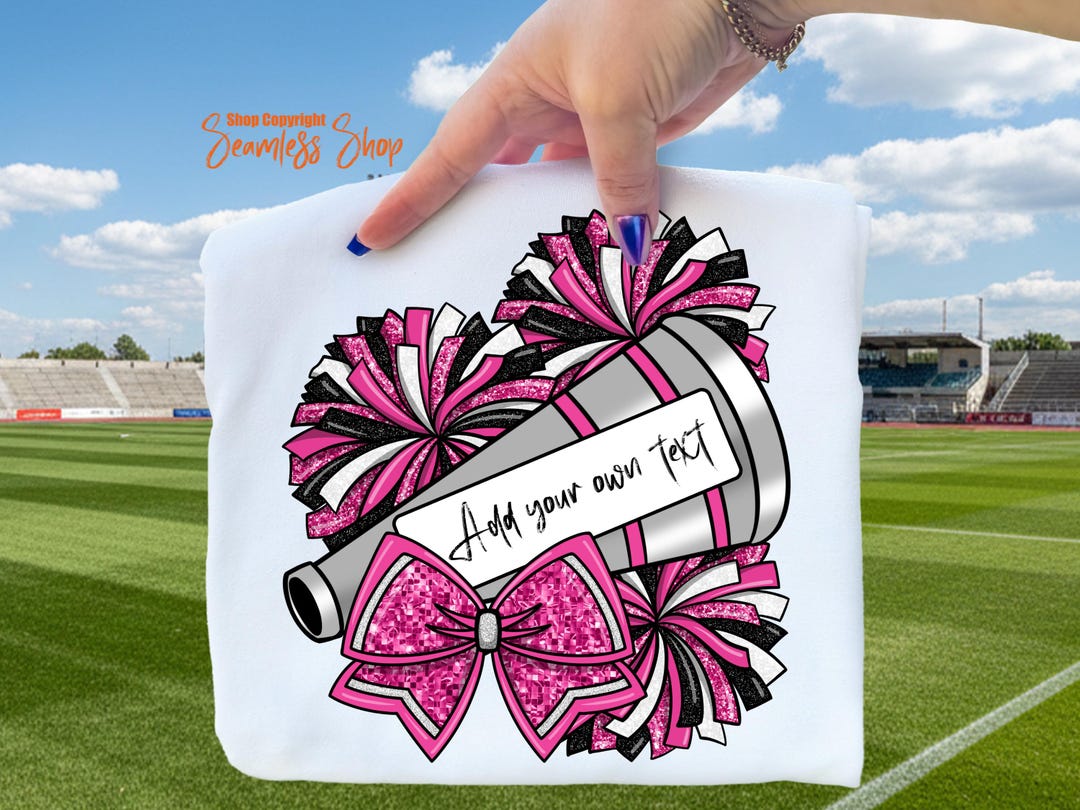 Pink Glitter Cheer Bow PNG, Cheerleader Megaphone, Pom Pom Sublimation ...