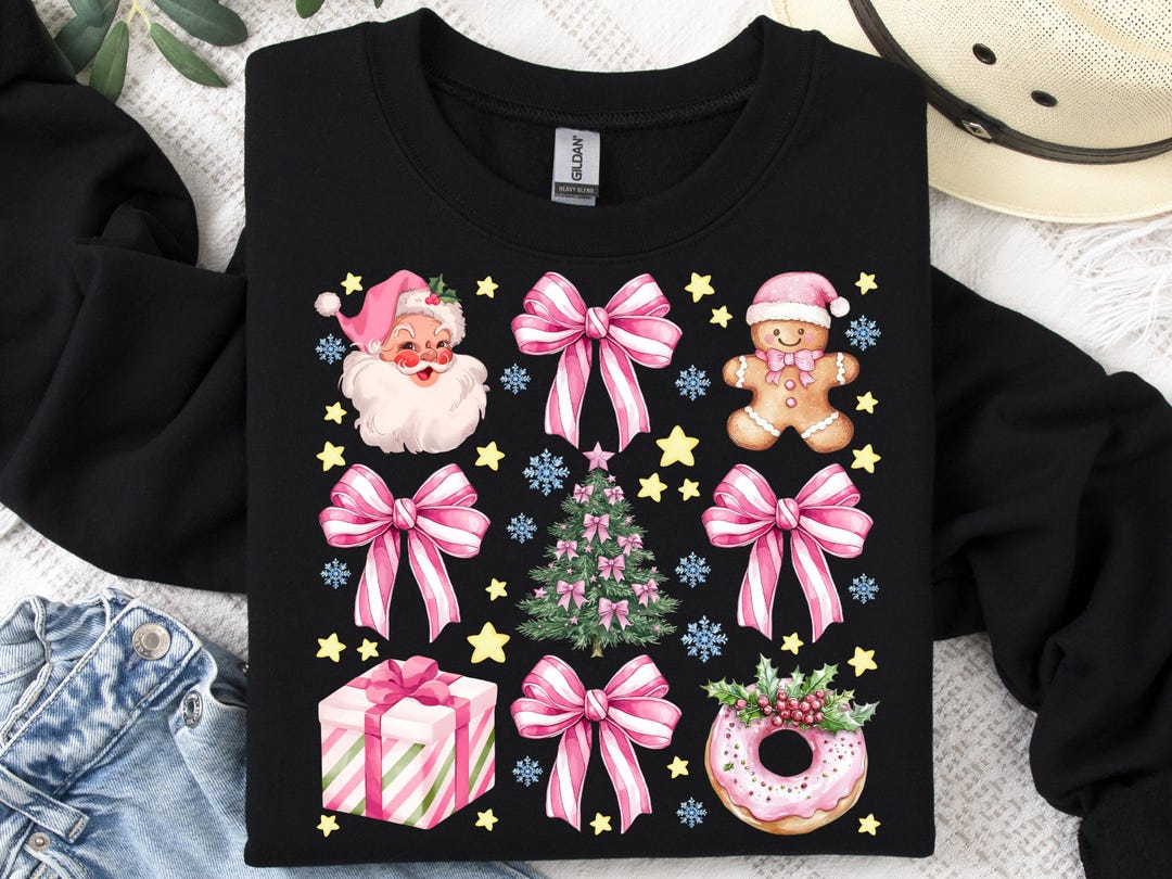 Coquette Christmas Bow PNG, Pink Ribbon PNG, Festive Santa PNG, Cute ...