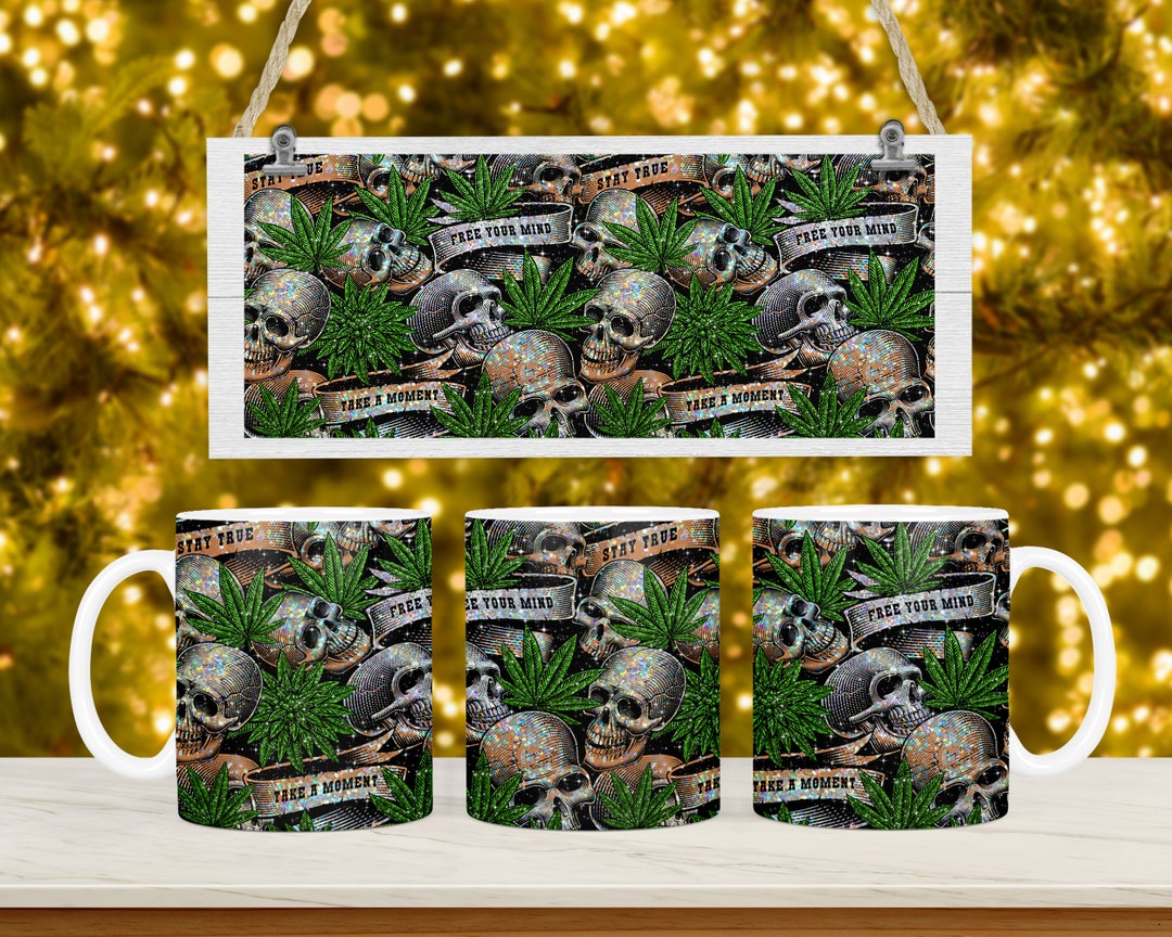 Canabis Skull Marijuana Mug Tumbler Wrap Skull Glitter Mug 11oz and ...