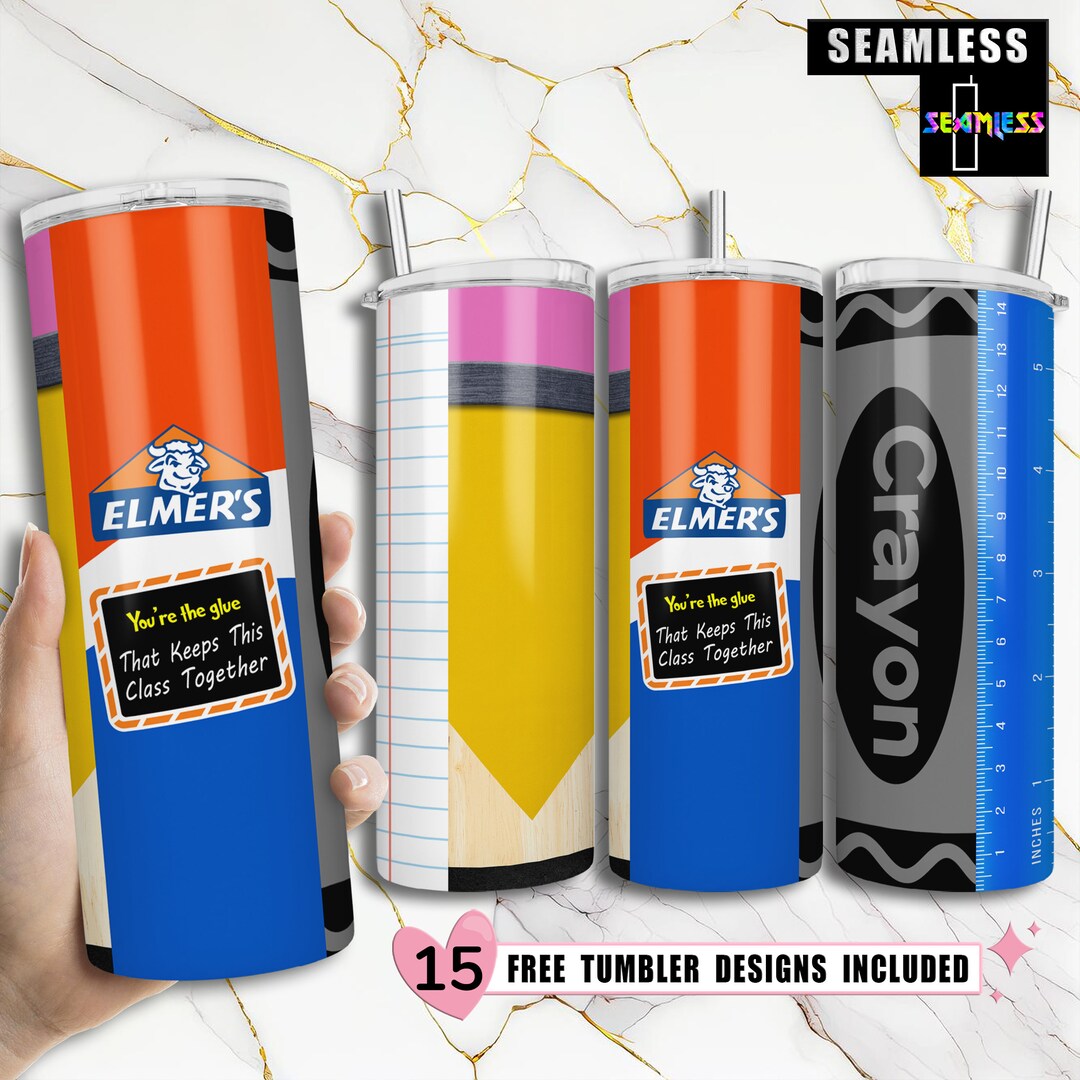 Pencil, Crayon, Glue, Ruler, Tumbler Design, Elmer's Glue Tumbler, 20 ...
