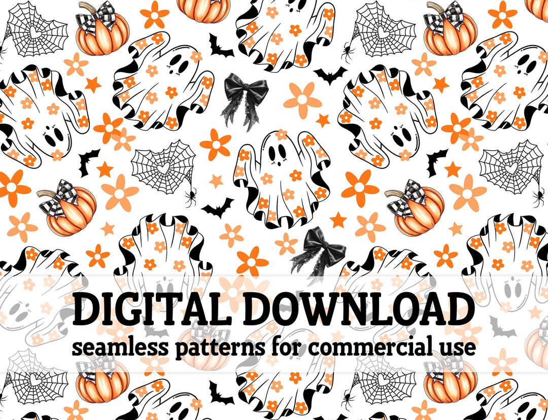 Cute Ghost, Halloween Seamless Pattern PNG, Floral Ghost Design ...