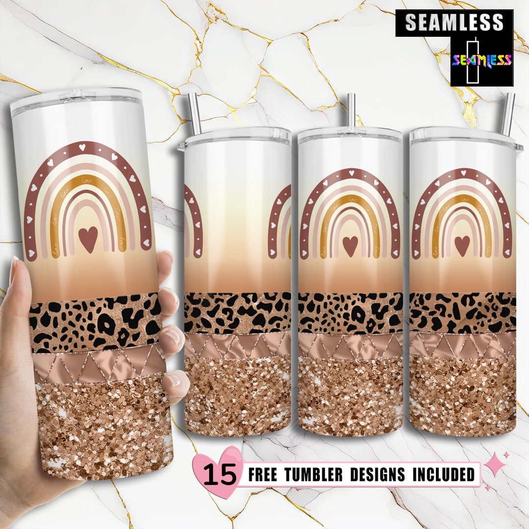 Rose Gold Boho Rainbow Design Blank Leopard Boho Rainbow Tumbler Wrap ...