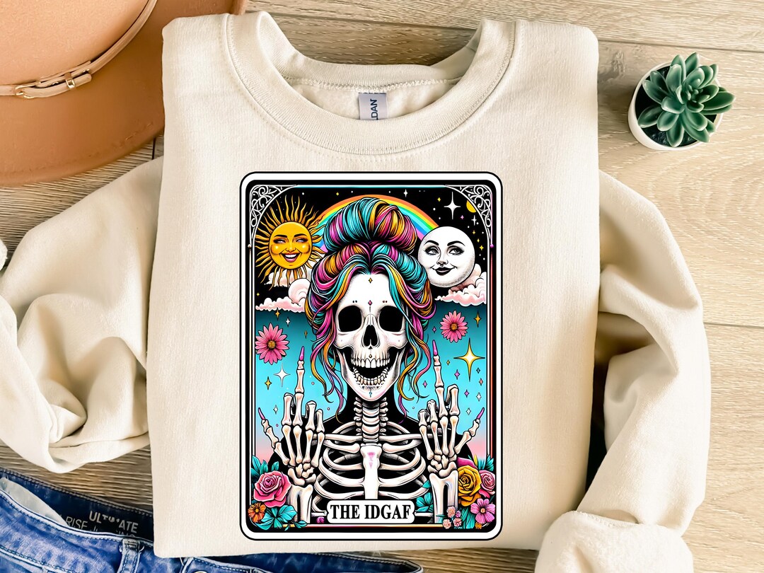 The IDGAF Funny Tarot Card PNG, Sarcastic Sweary Skeleton Skull Trendy ...