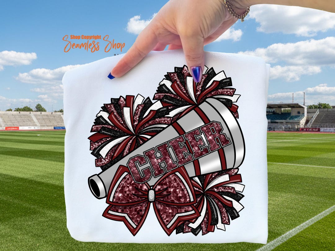 Cheer Team Spirit PNG, Maroon Megaphone Sublimation, Glitter Bow Design ...