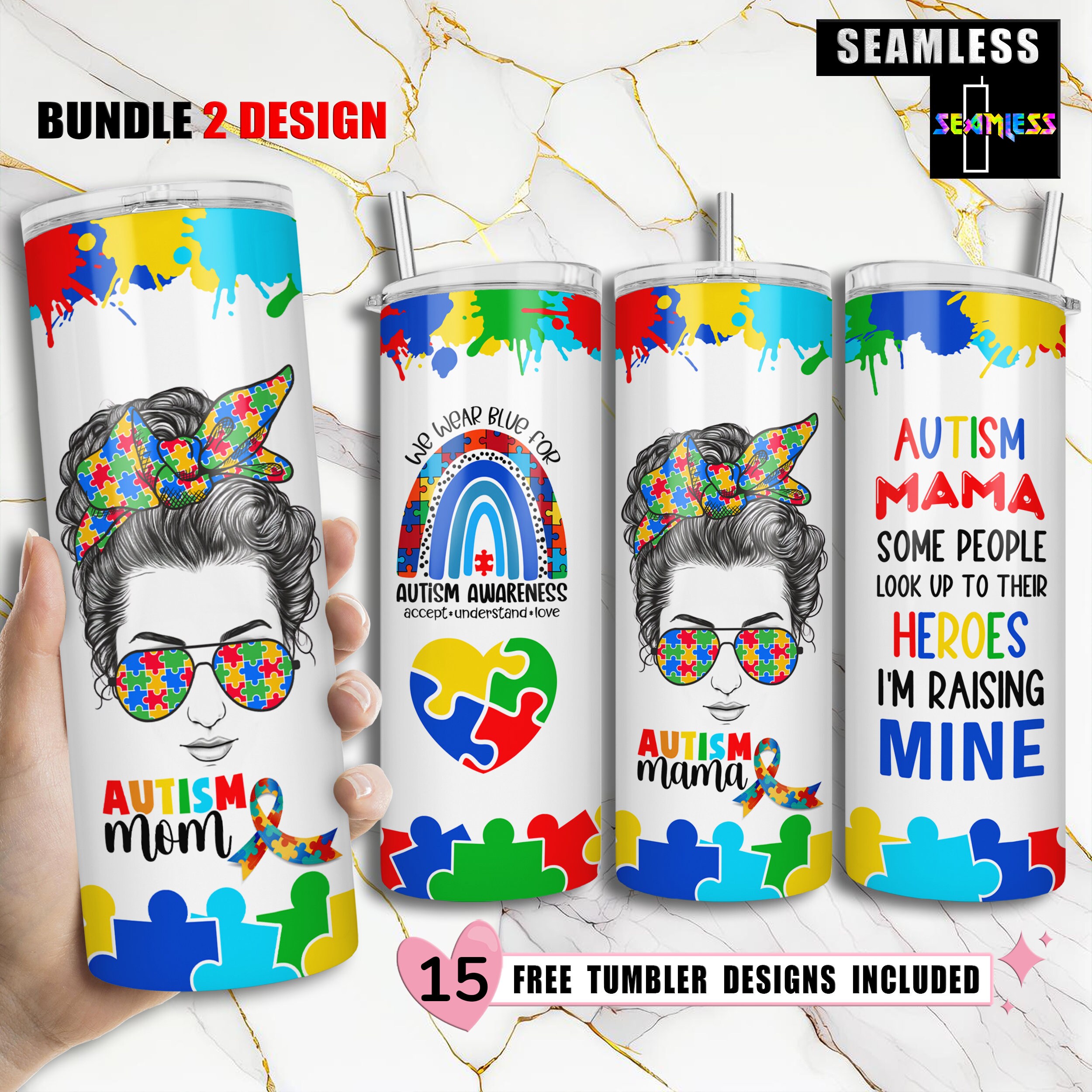 Autism Mom Tumbler Wrap 20oz Skinny Tumbler Autism Wrap PNG, Autism ...