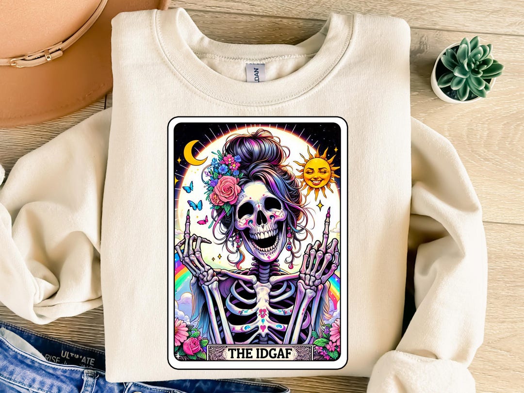 The IDGAF Funny Tarot Card PNG, Sarcastic Sweary Skeleton Skull Trendy ...
