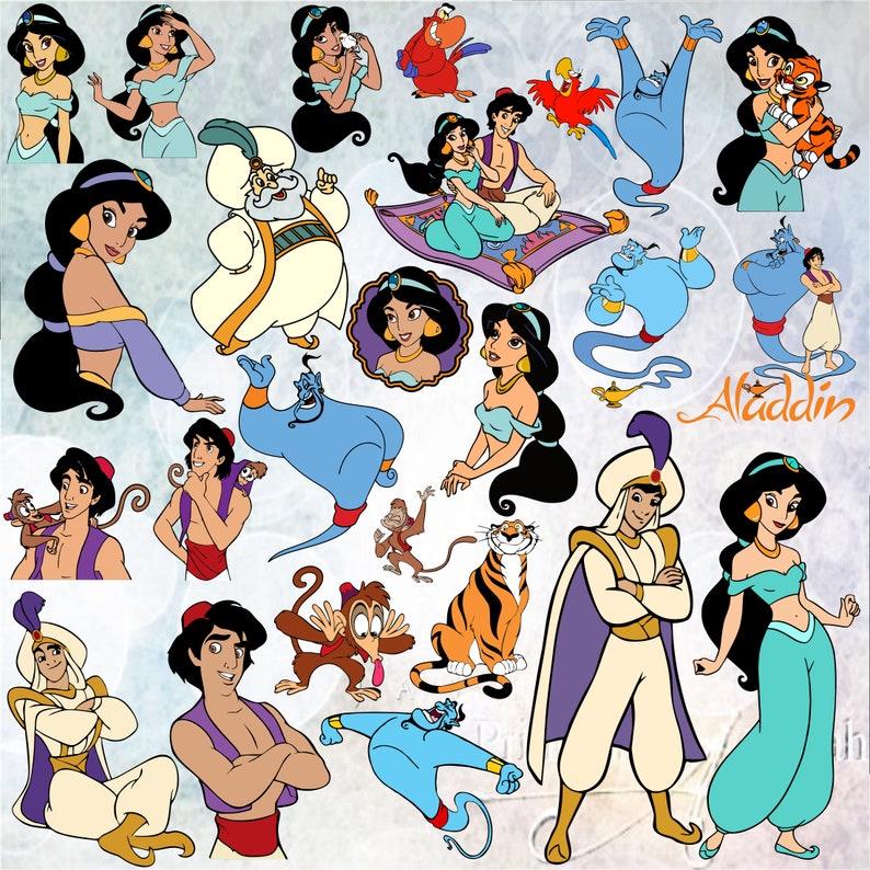 Aladdin Character SVG Bundle: Jasmine, Rajah, Jafar (digital Download ...