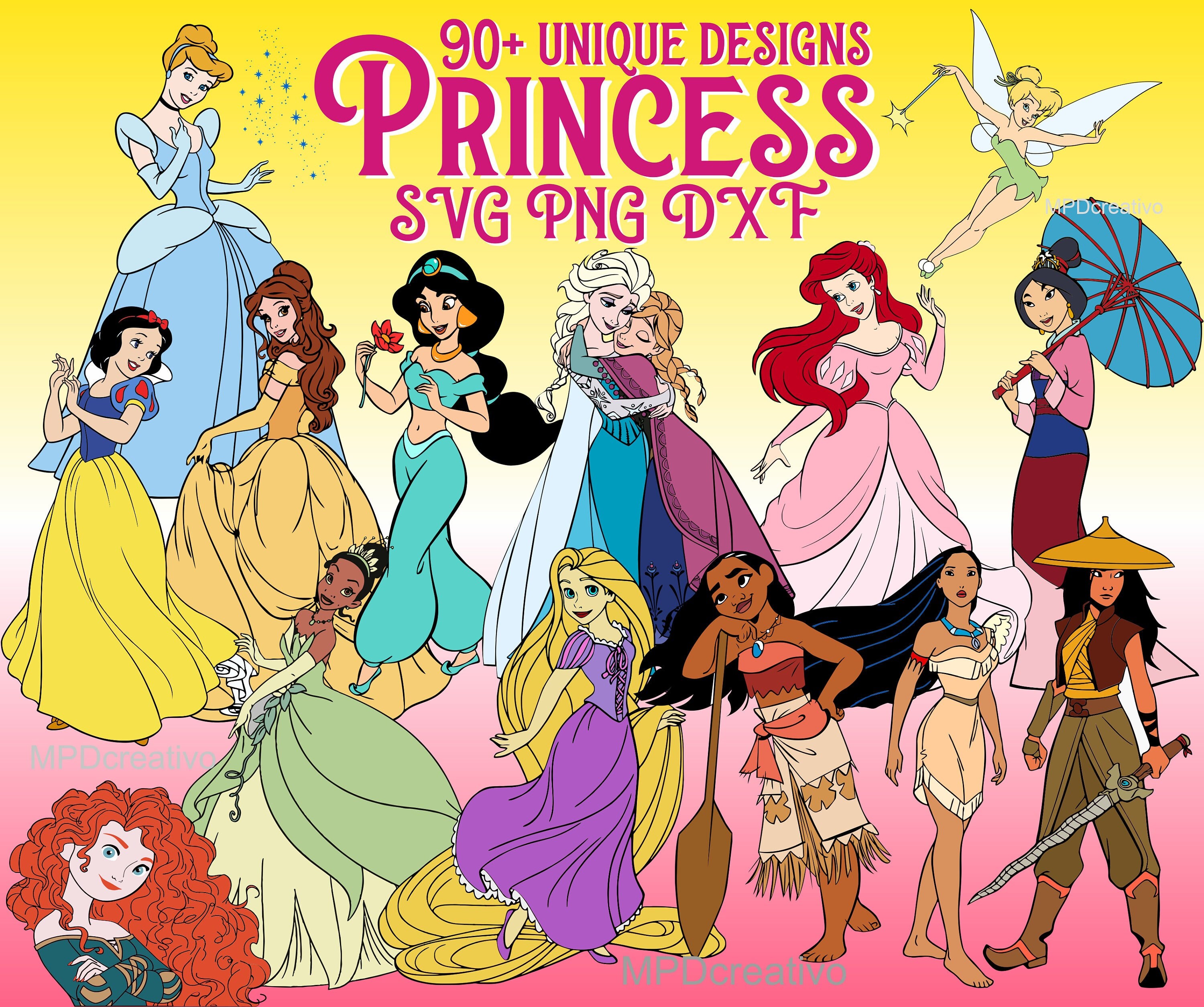 Princesses Svg Png Dxf, Princess Svg, Ariel Svg, Beauty Svg, Pocahontas ...