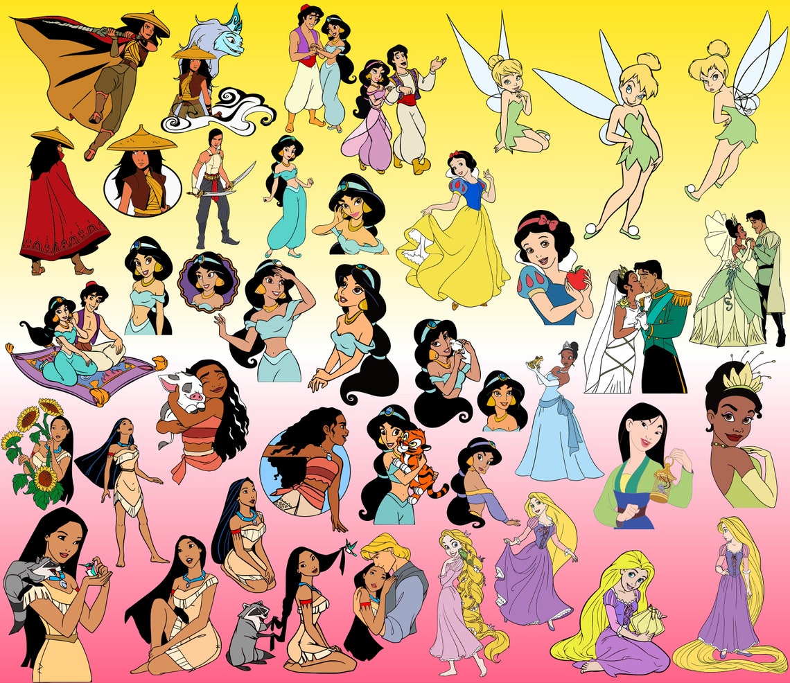Princesses Svg Png Dxf, Princess Svg, Ariel Svg, Beauty Svg, Pocahontas ...