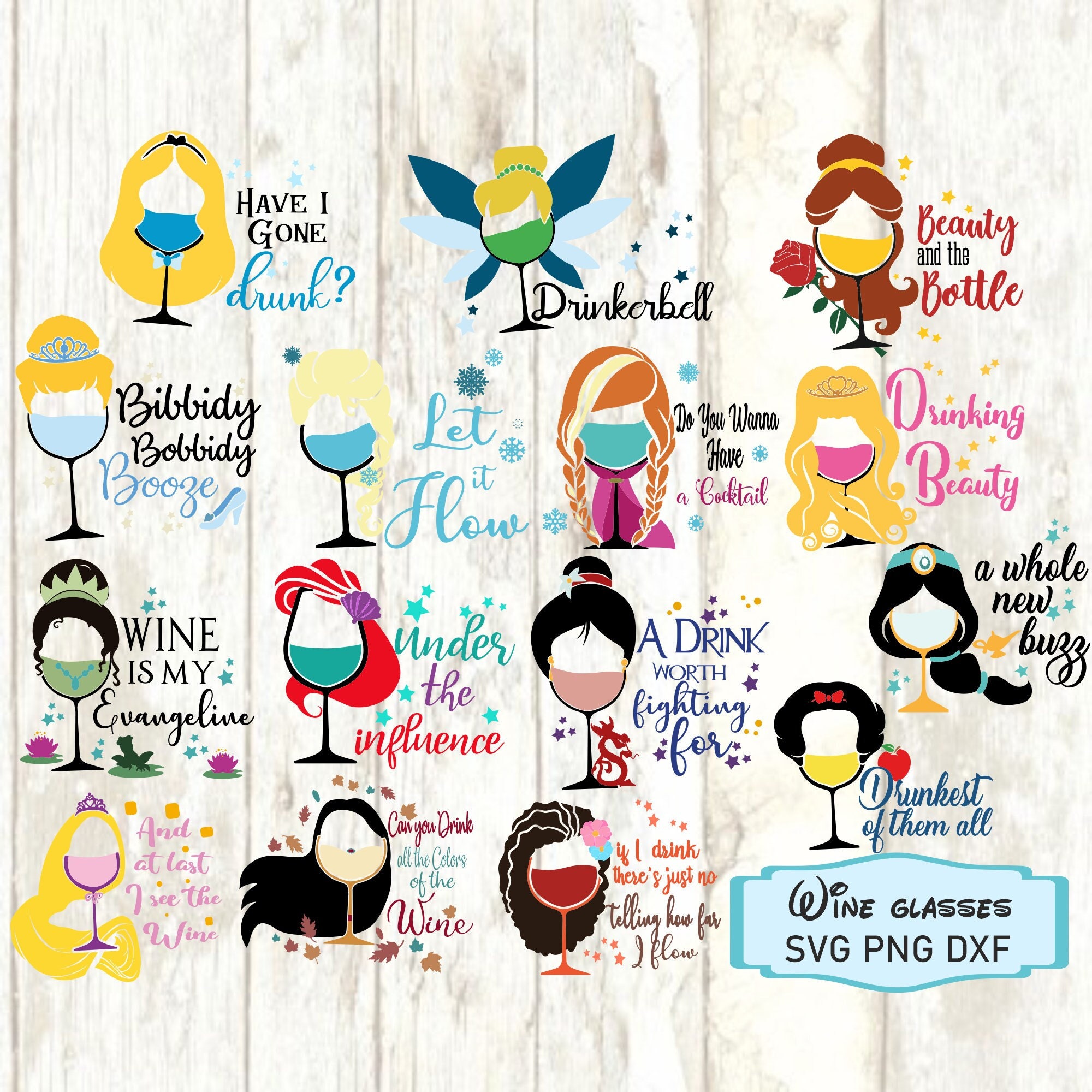 Princess Wine Glass SVG, Princess Wine Glass Svg, Princesses Svg ...