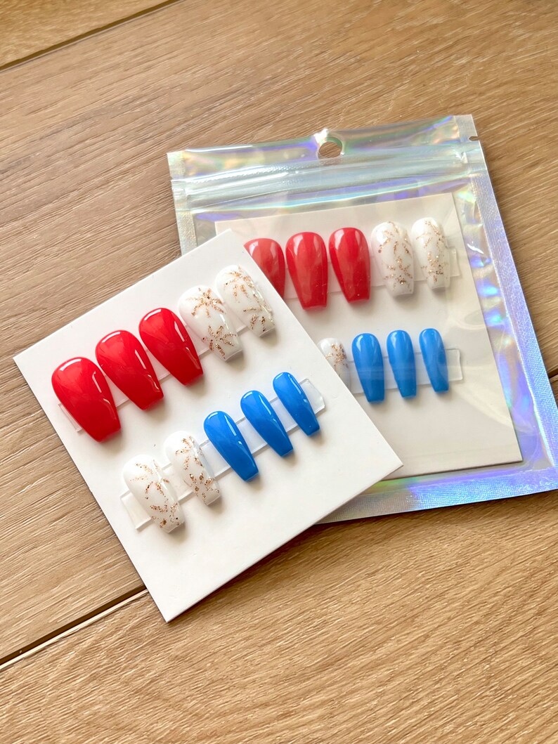 Fourth of July Firework Medium Coffin-shape Press on Nails - Set of 20 ...
