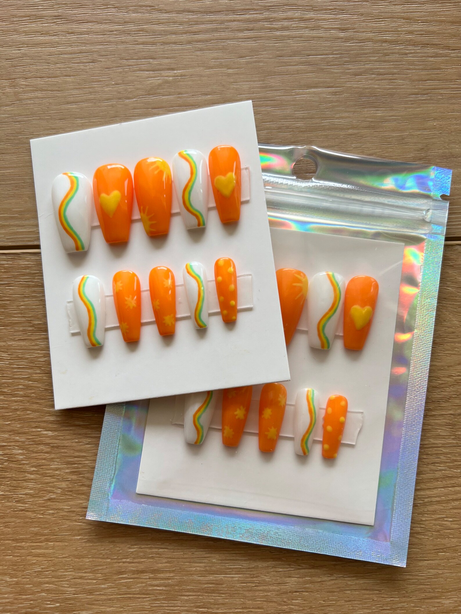 Multicolor Retro Medium Coffin-shape Press on Nails Set of - Etsy