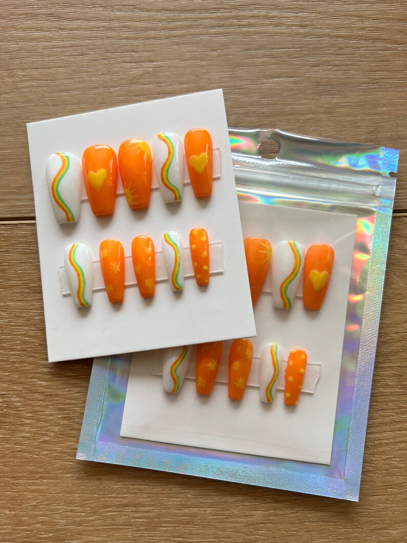 Multicolor Retro Medium Coffin-shape Press on Nails Set of 20 - Etsy