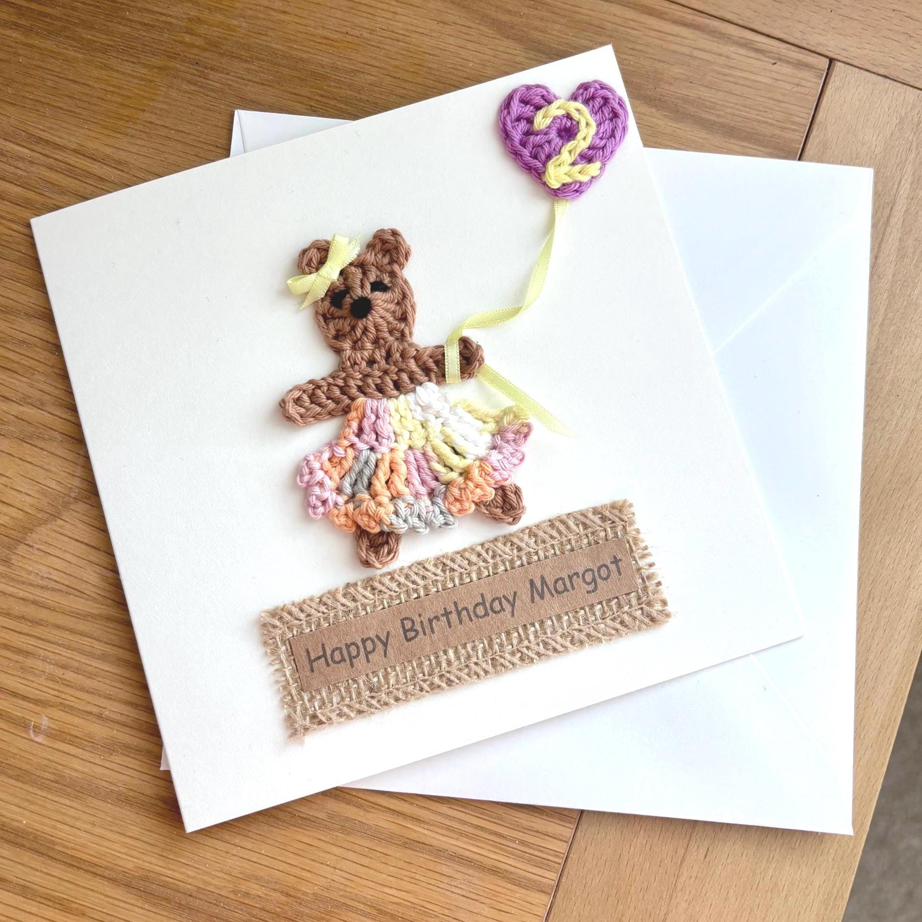 Personalised Happy Birthday Card Bear Crochet 1st Birthday 2nd 3rd 4th ...
