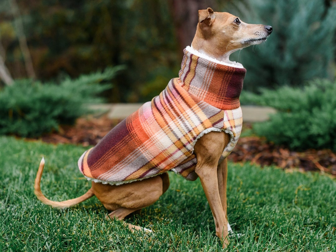 Sherpa Lined Italian Greyhound Dog Coat: Orange Brown Plaid Fleece - Etsy