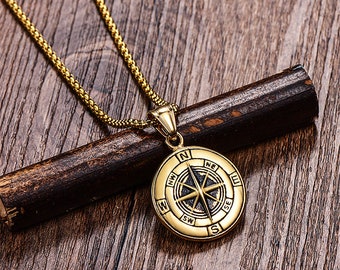 Gold Compass Pendant | Etsy