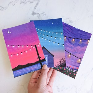 String Lights Postcard Prints Set | Original Postcard Prints | Set of 3 ...