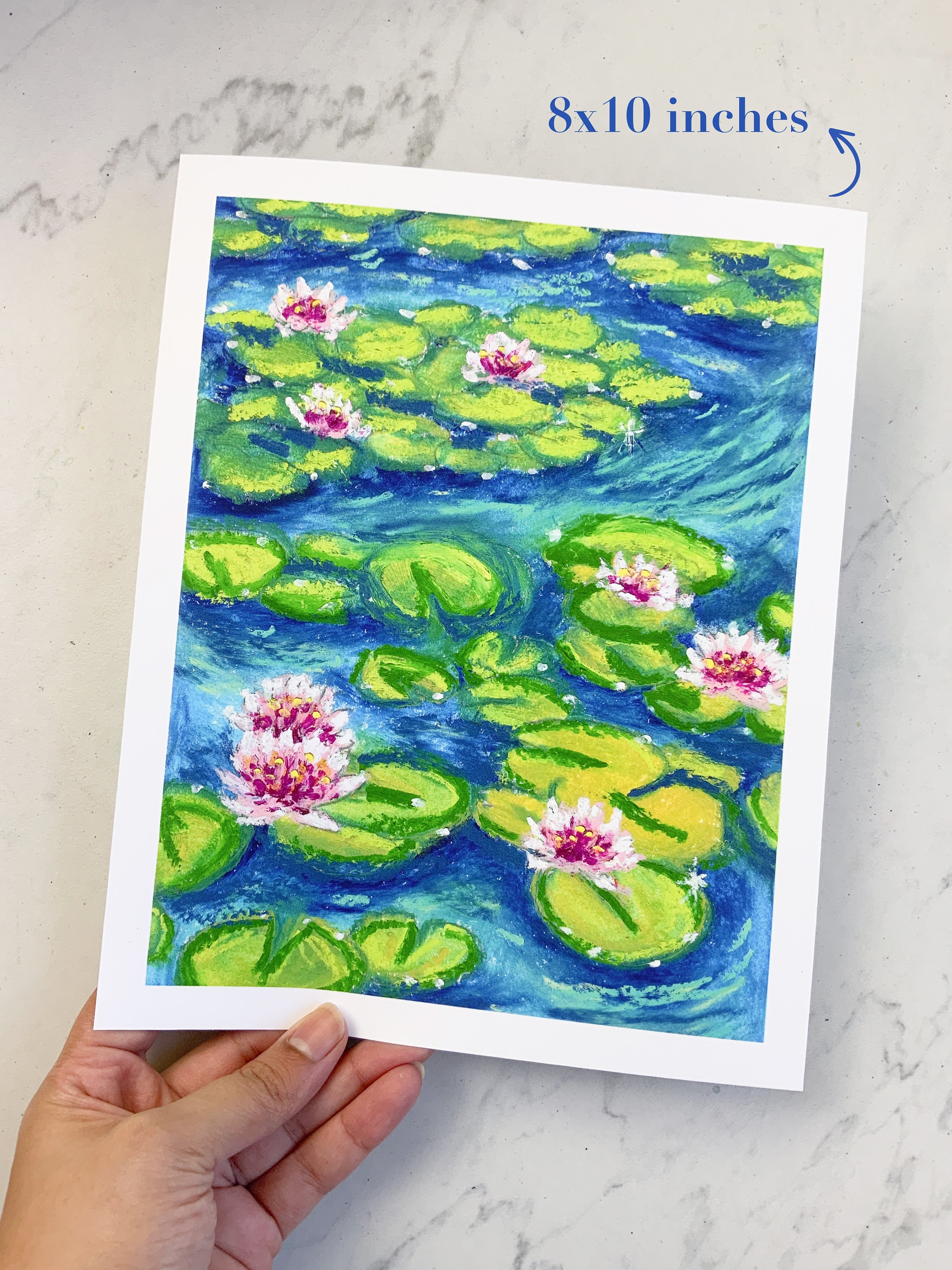 Waterlily Pond Art Print Oil Pastel Painting Print Lotus Pond Painting ...