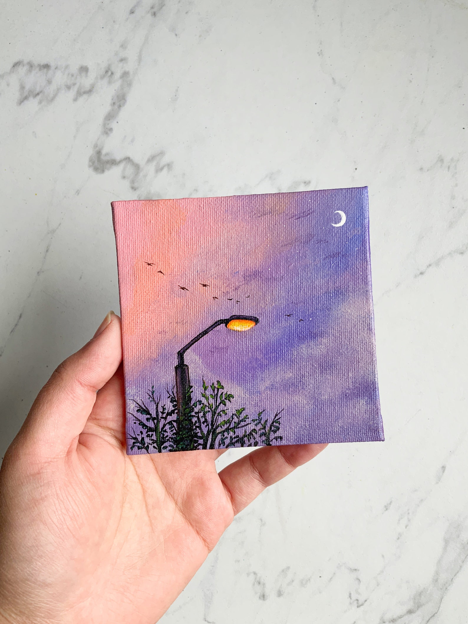 Pastel Sunset Sky Painting 4x4 Canvas Panel Painting Original Acrylic ...