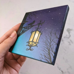 Crow on Lamp Post Acrylic Painting 4x4 Inches Original - Etsy