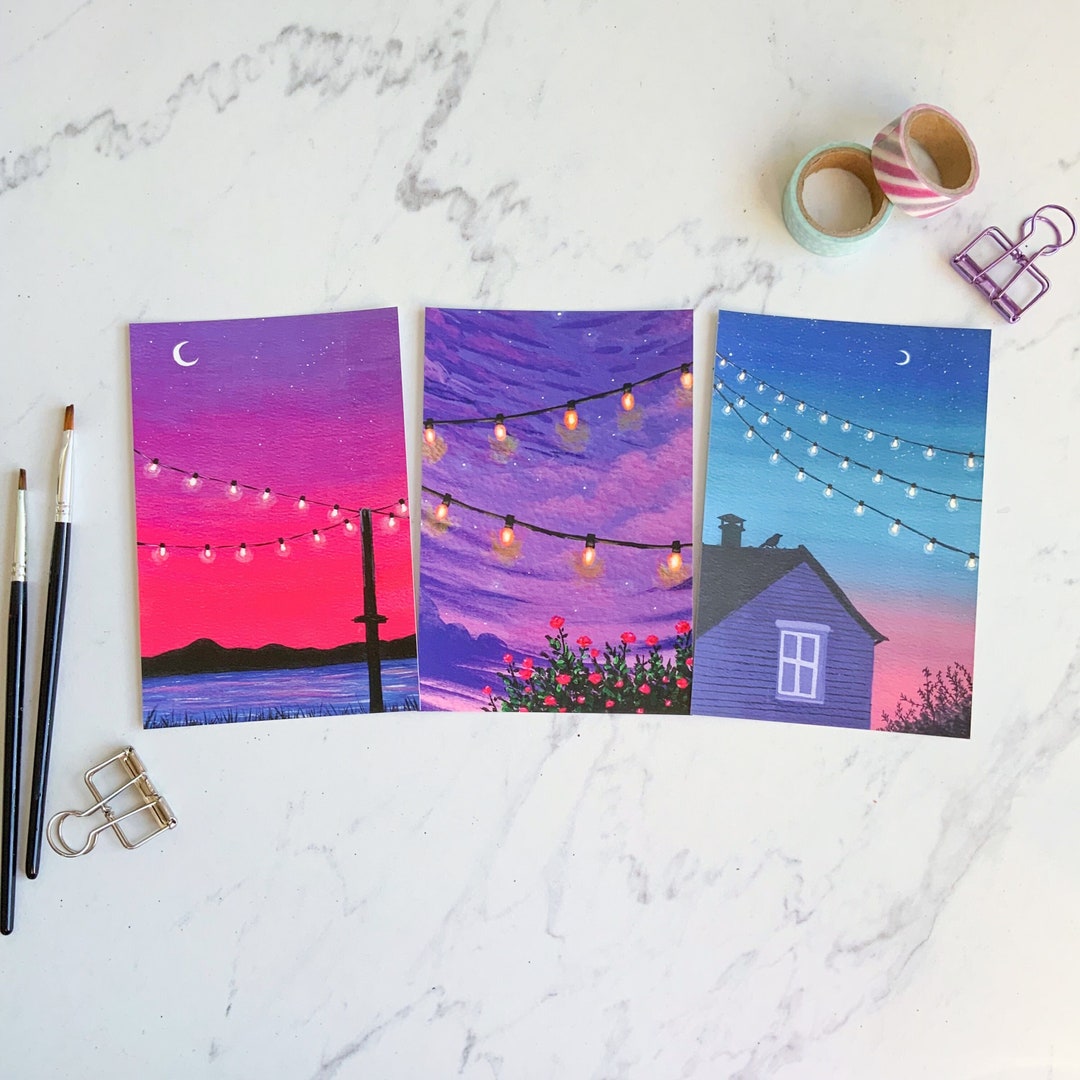 String Lights Postcard Prints Set | Original Postcard Prints | Set of 3 ...