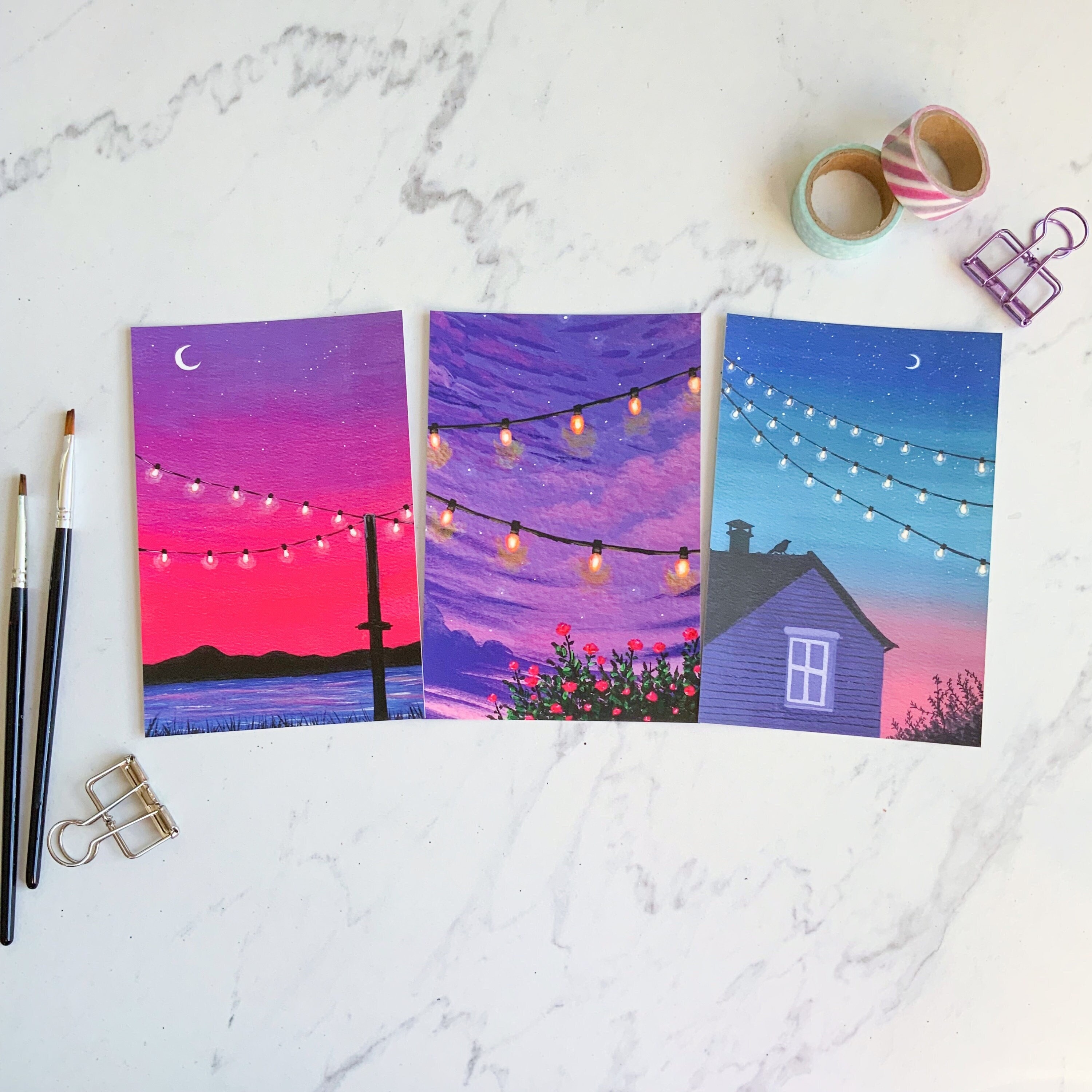 String Lights Postcard Prints Set Original Postcard Prints - Etsy