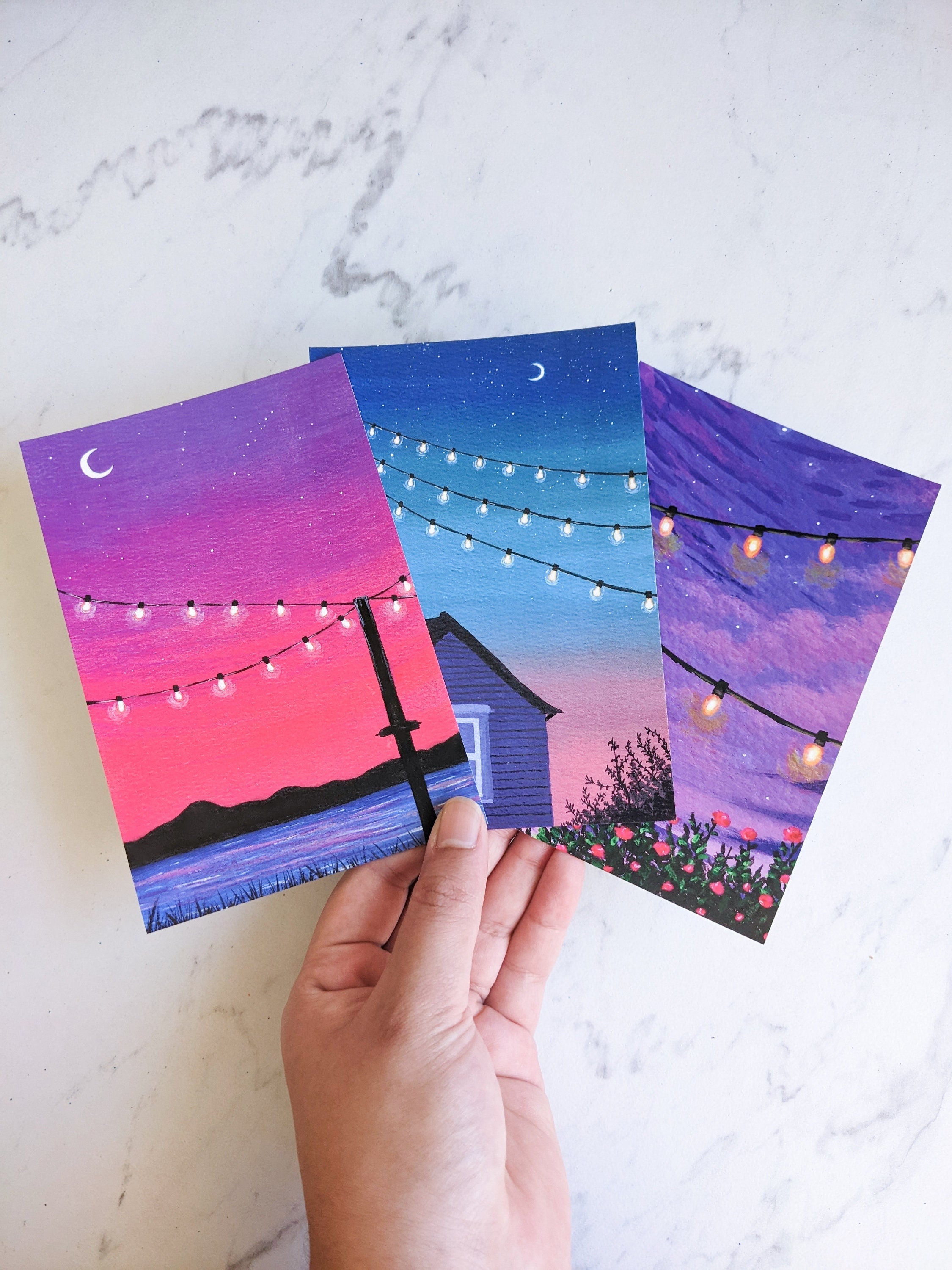 String Lights Postcard Prints Set Original Postcard Prints - Etsy