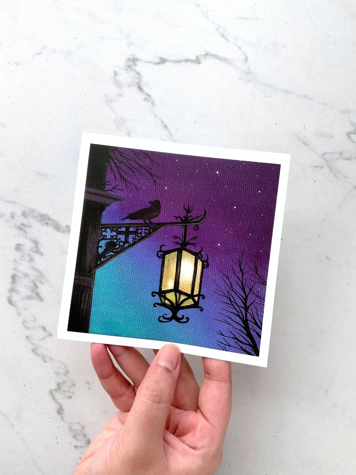 Crow on Lamp Post Print 5x5 Inches Acrylic Painting Art Print - Etsy