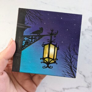 Crow on Lamp Post Acrylic Painting 4x4 Inches Original - Etsy