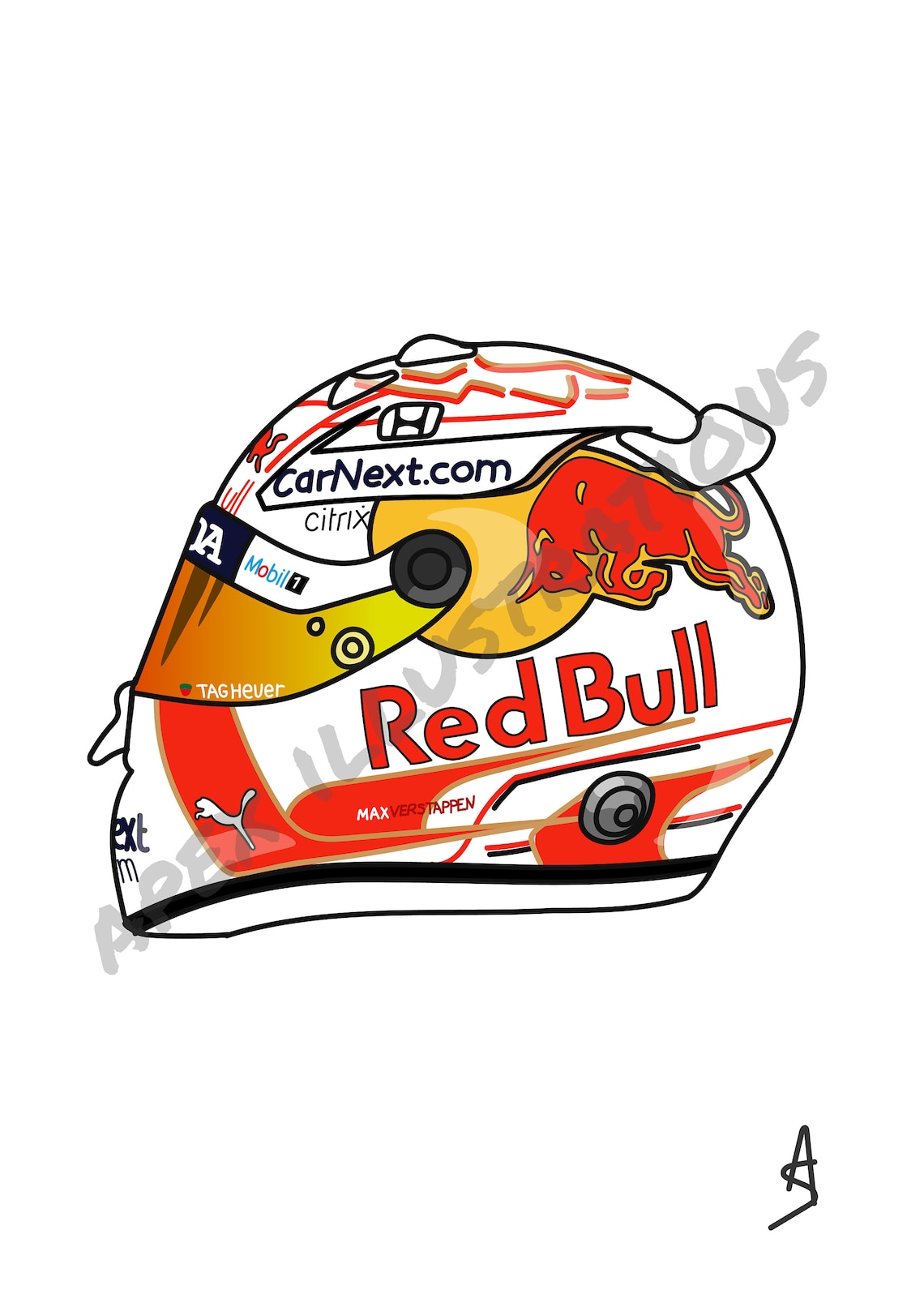 F1 Max Verstappen Helmet Hand-Designed Print | Etsy