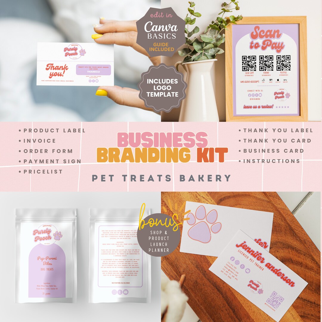 Dog Bakery Business Templates Pet Treats Branding Kit Label Menu Thank ...