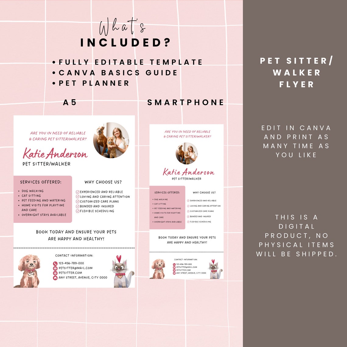 Pet Sitter Flyer, Editable Pet Walker Flyer, Dog Sitter Walker, Cat ...