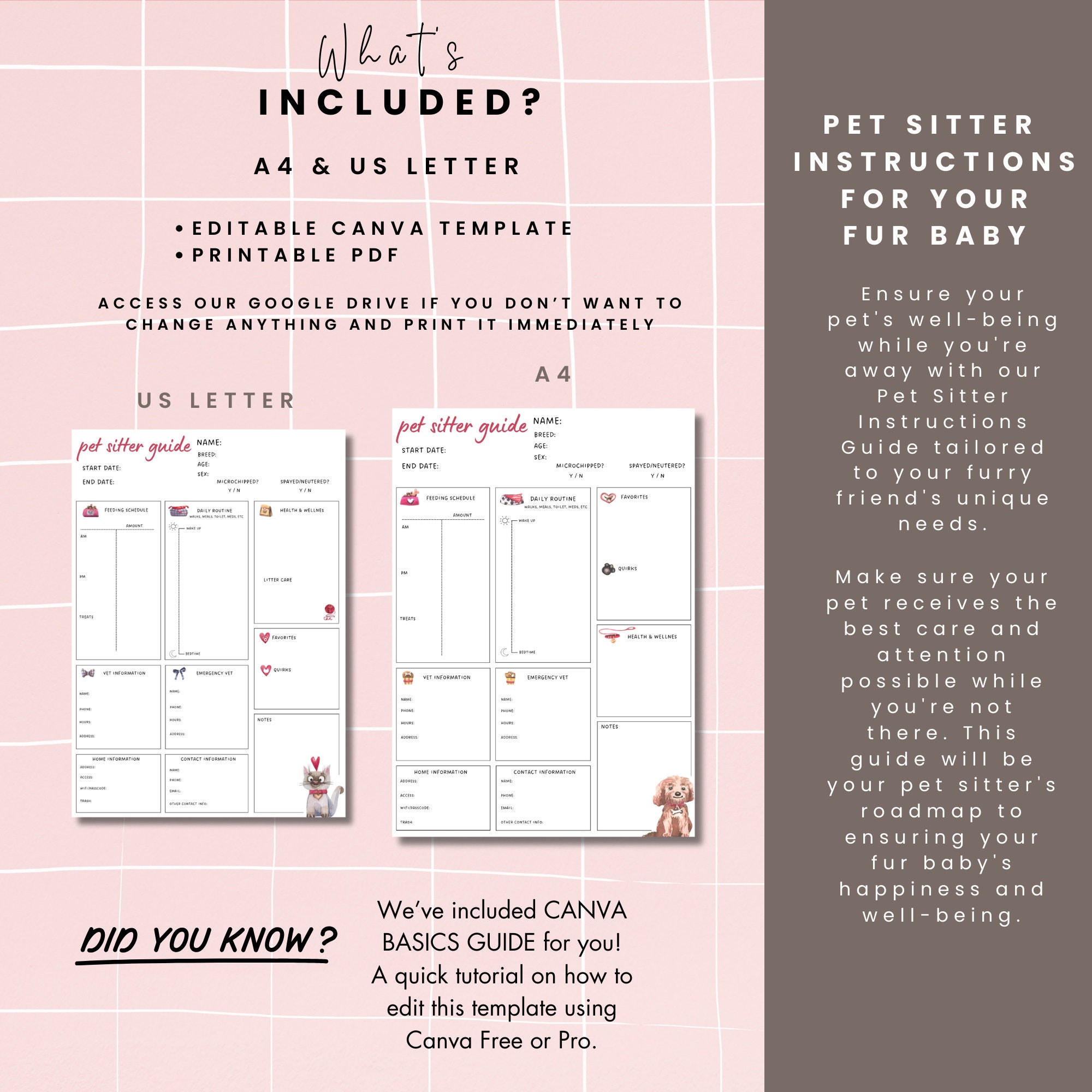 Pet Sitter Instruction, Pet Care Printable, Dog Sitter Guide, Cat ...