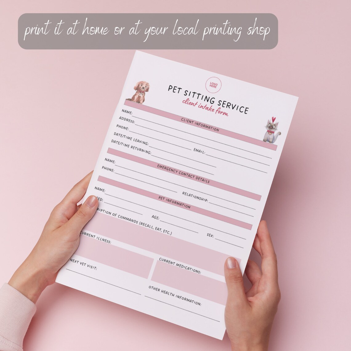 Pet Sitter Client Intake Form, Editable Pet Sitting Service Form, Dog ...