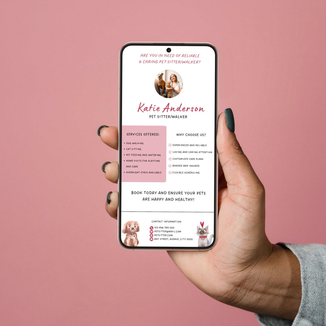 Pet Sitter Flyer, Editable Pet Walker Flyer, Dog Sitter Walker, Cat ...