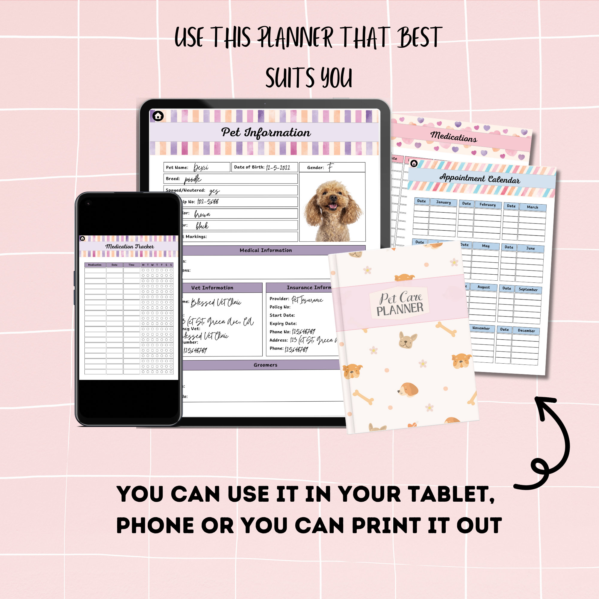 Pet Care Digital Planner Printable, Pet Sitter Notes, Health Tracker ...