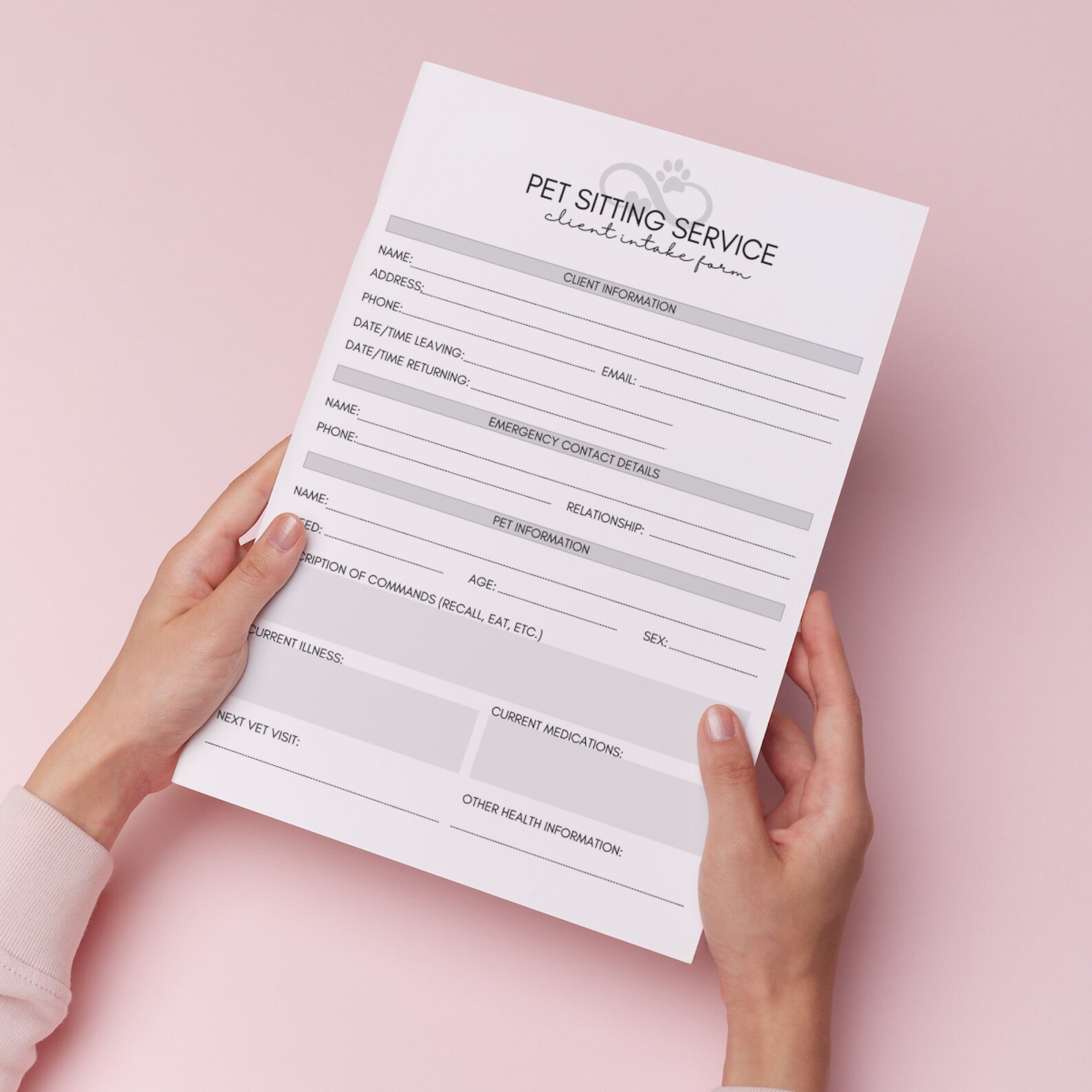 Pet Sitter Client Intake Form, Editable Pet Sitting Service Form, Dog ...