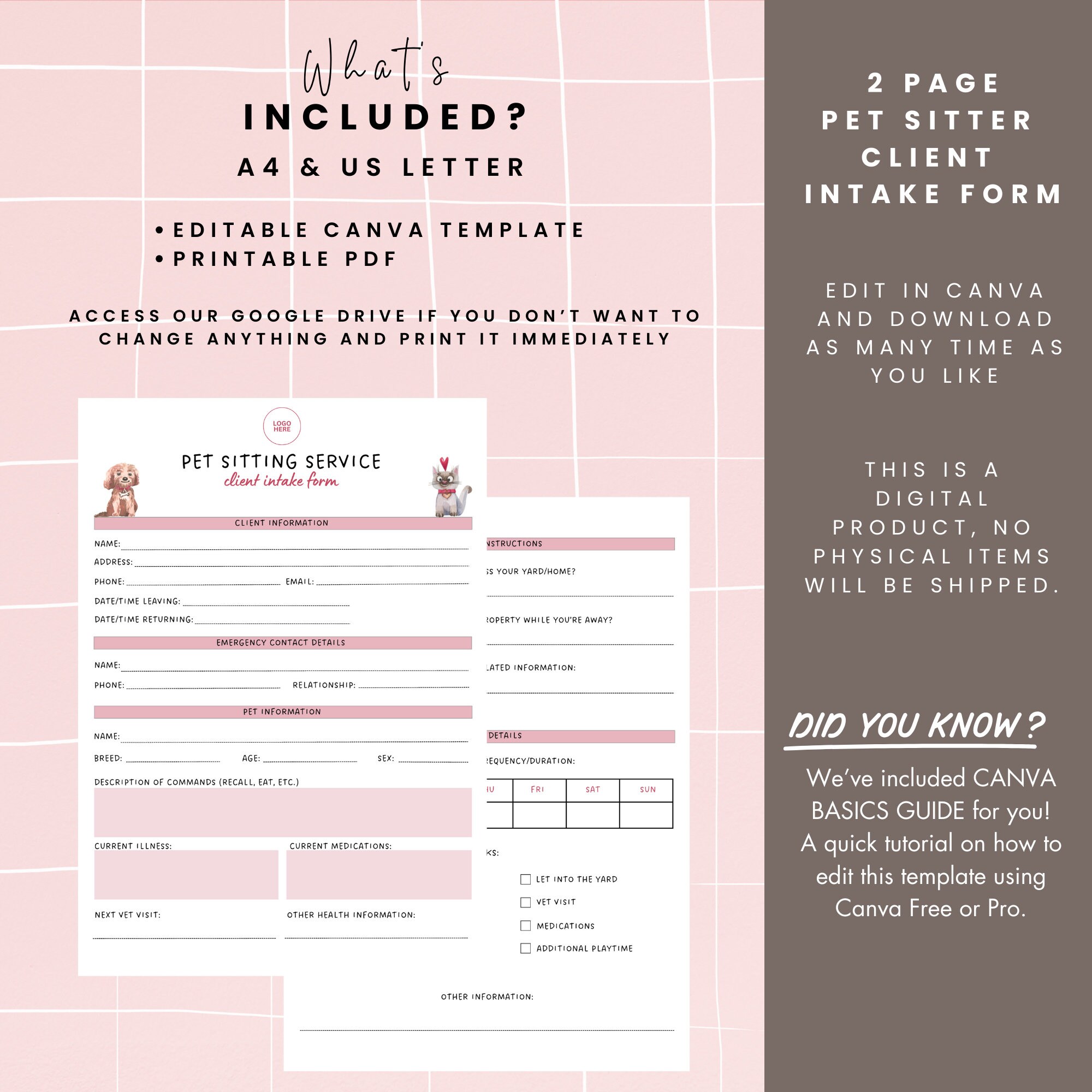 Pet Sitter Client Intake Form, Editable Pet Sitting Service Form, Dog ...
