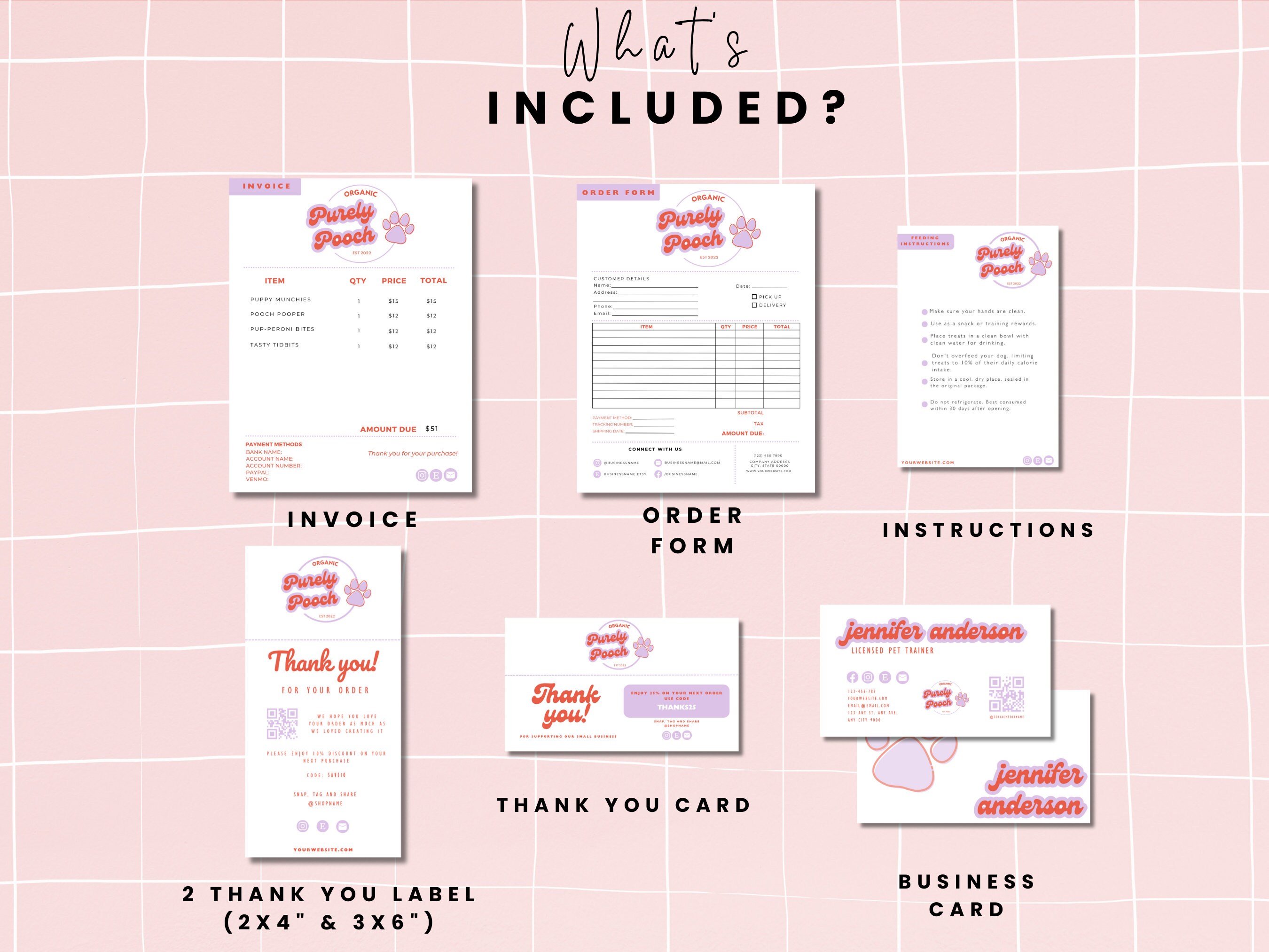 Dog Bakery Business Templates Pet Treats Branding Kit Label Menu Thank ...