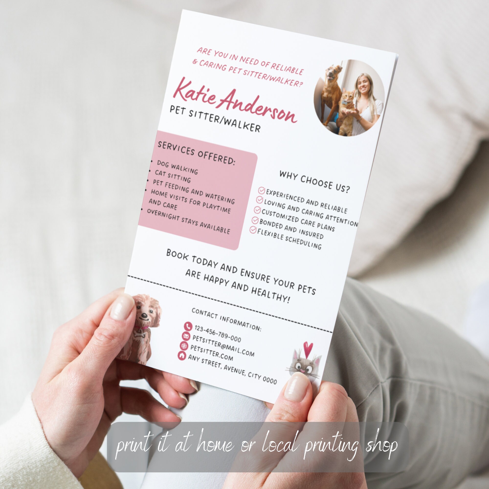 Pet Sitter Flyer, Editable Pet Walker Flyer, Dog Sitter Walker, Cat ...