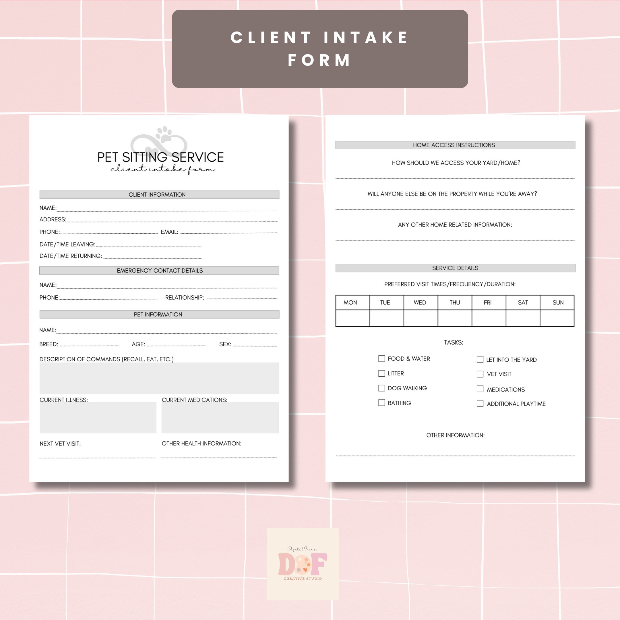 Pet Sitting Service Form, Pet Sitter Forms, Editable Dog Sitting ...