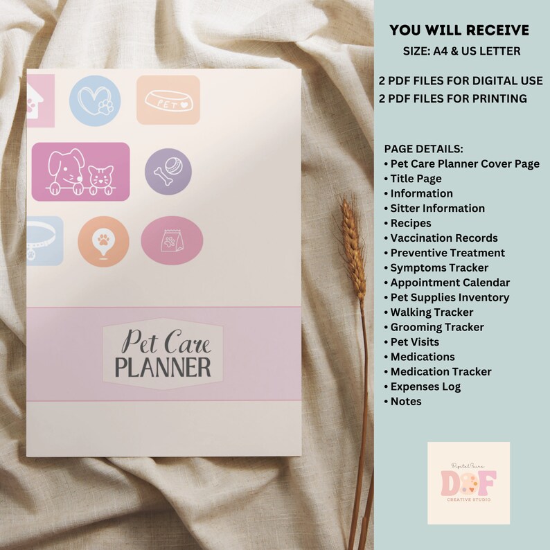 Pet Care Digital Planner Printable, Pet Sitter Notes, Health Tracker ...