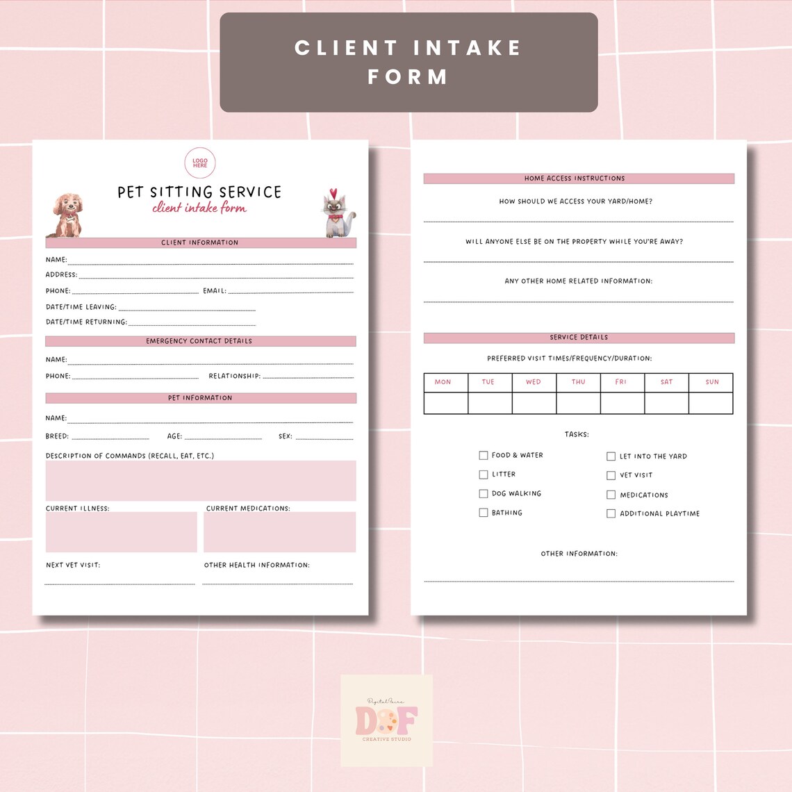 Pet Sitting Service Form, Pet Sitter Forms, Editable Dog Sitting ...