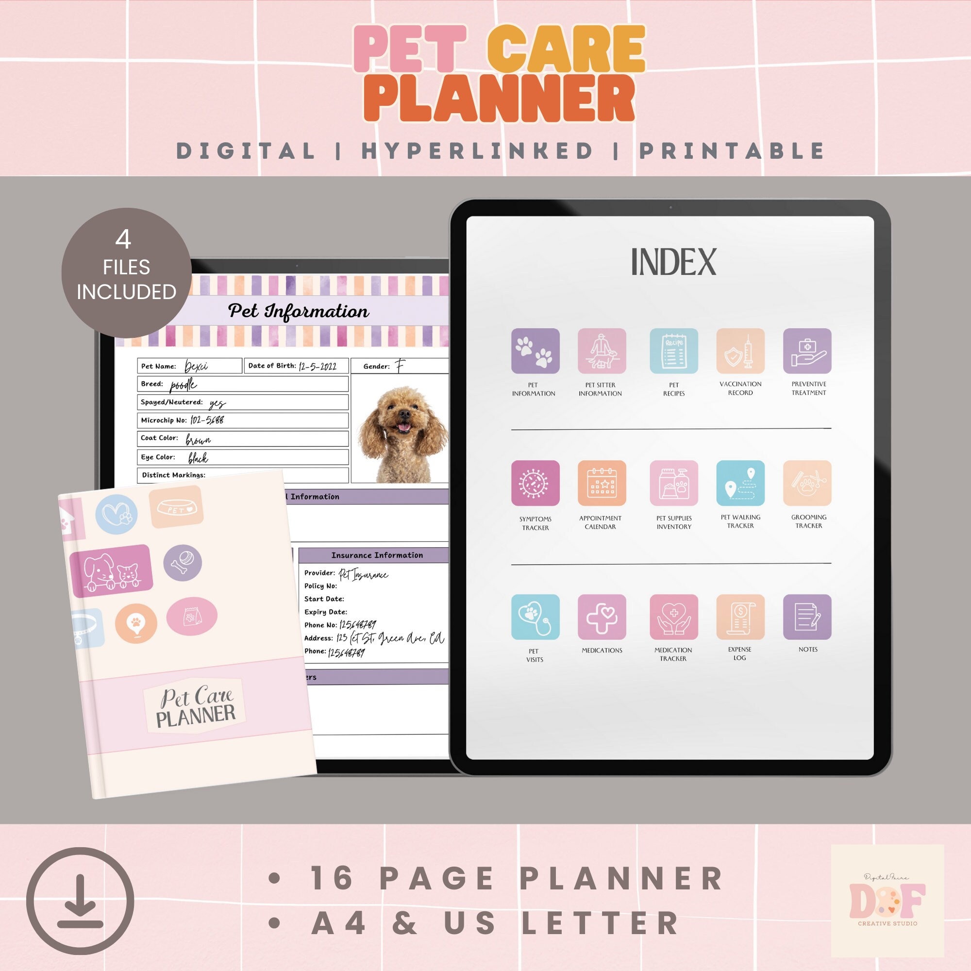 Pet Care Digital Planner Printable, Pet Sitter Notes, Health Tracker ...