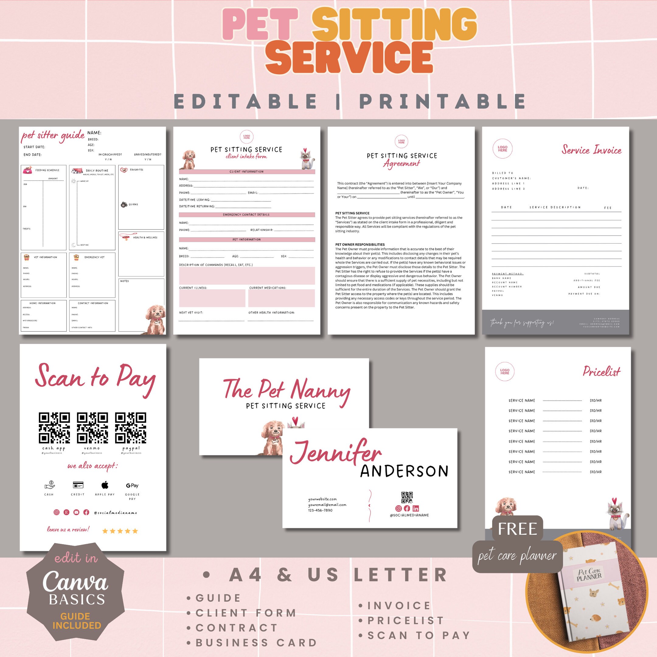 Pet Sitting Service Form, Pet Sitter Forms, Editable Dog Sitting ...