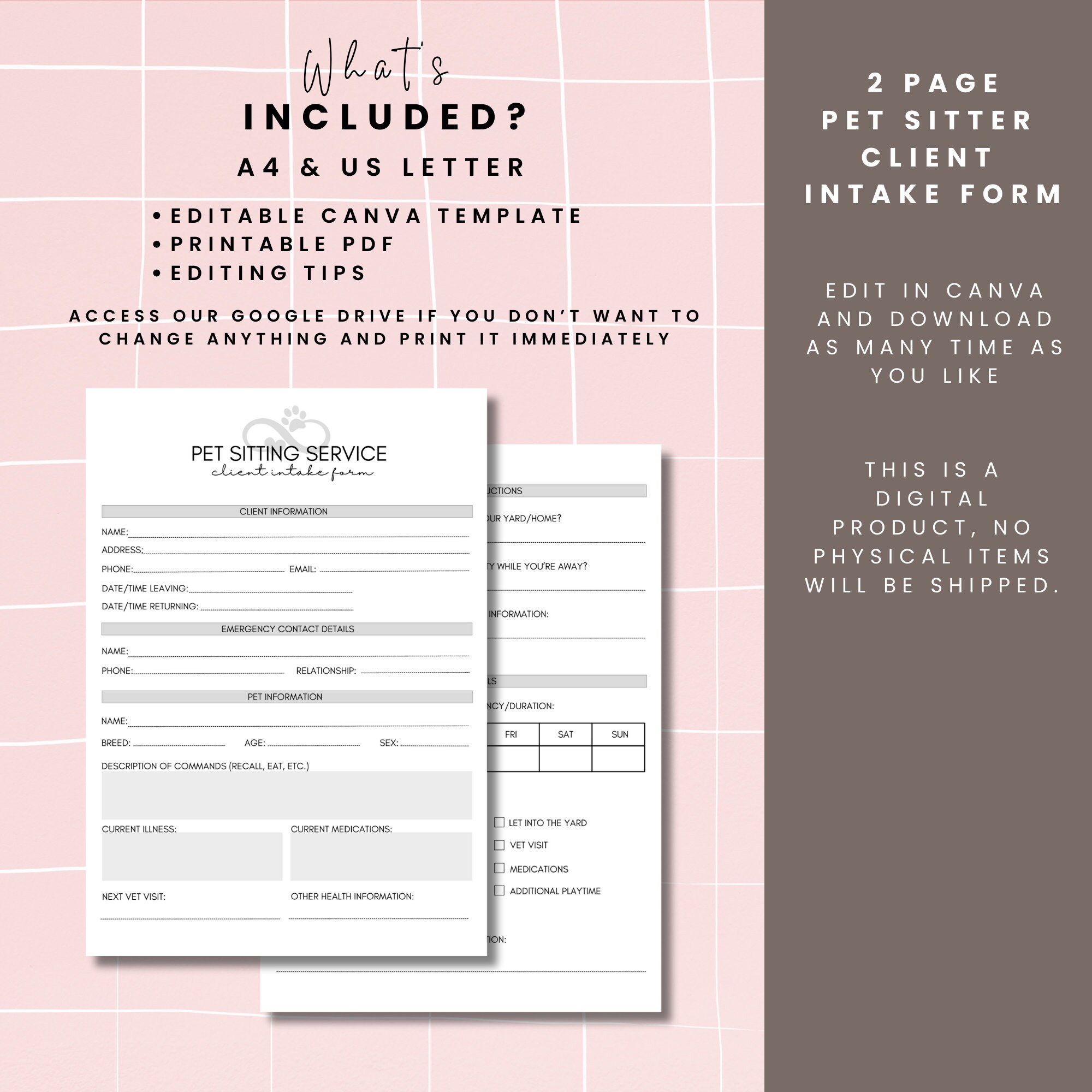 Pet Sitter Client Intake Form, Editable Pet Sitting Service Form, Dog ...
