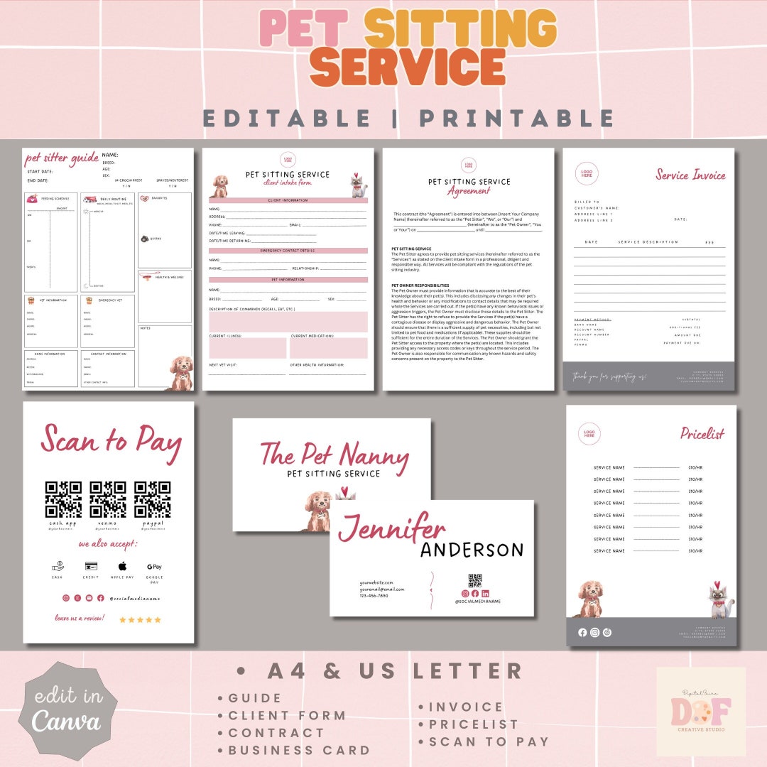 Pet Sitting Service Form Pet Sitter Forms Editable Dog - Etsy