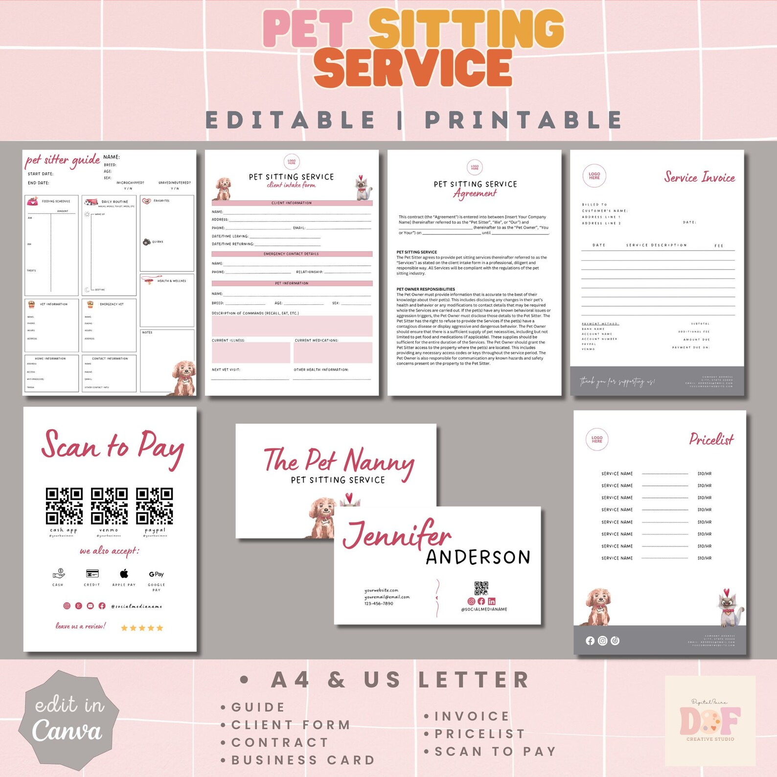 Pet Sitting Service Form Pet Sitter Forms Editable Dog - Etsy