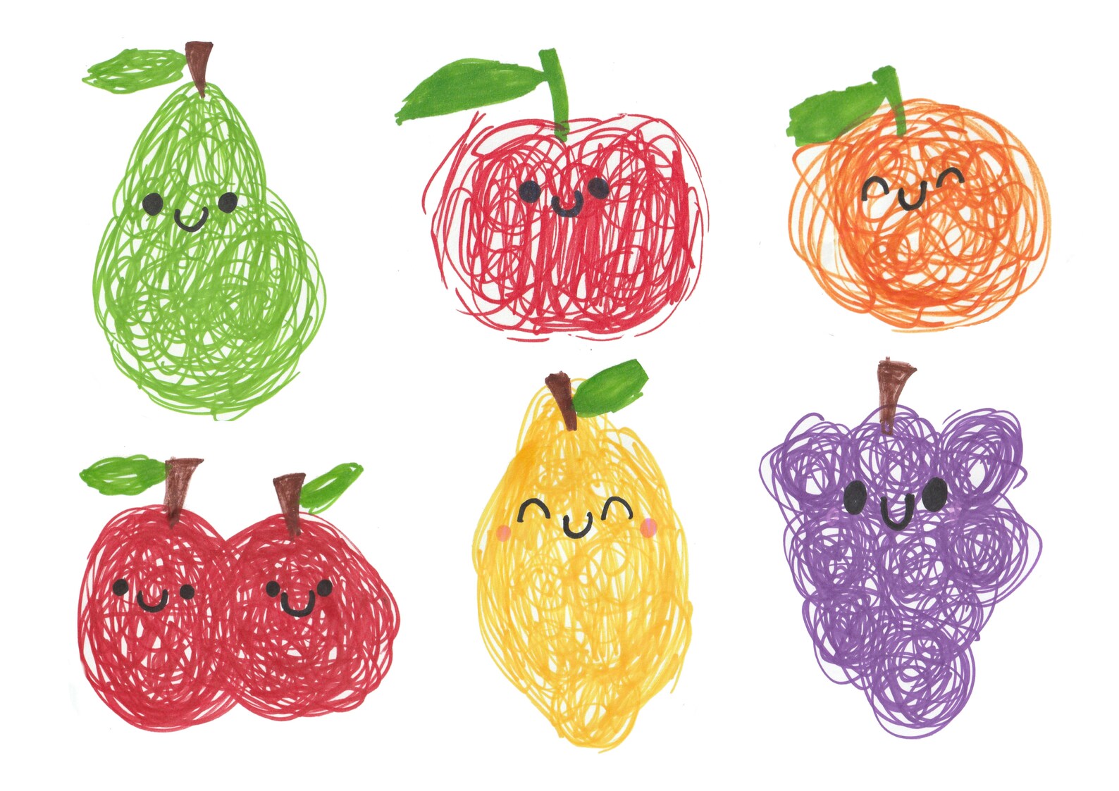 Cute Fruit Doodle Print Illustration Cartoon | Etsy