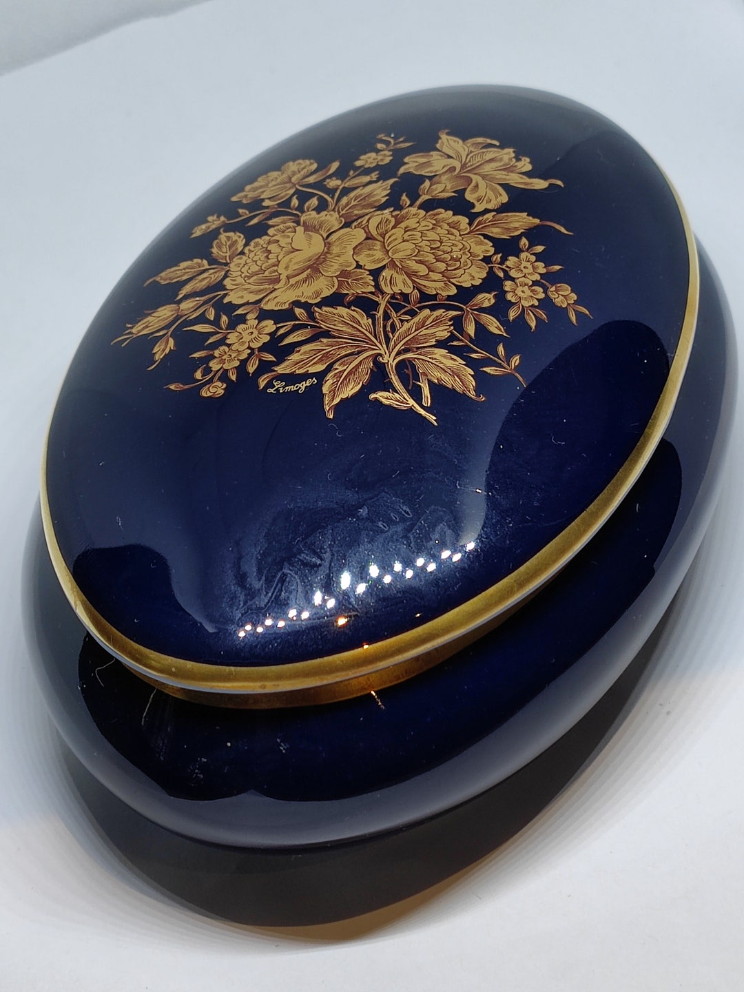 Limoges Cobalt Blue Candy Box - Etsy